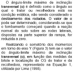 Determinação da estabilidade lateral de um conjunto tratorrecolhedora ...